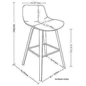 SIMPLIHOME Randolph Mid Century Modern Bentwood Counter Height Stool (Set of 2) in Natural Linen Look Fabric