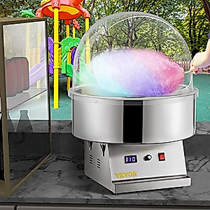 VEVOR Electric Cotton Candy Machine, 19.7-inch Stainless Steel Bowl, 1050W Candy Floss Maker with 338-482℉ Adjustable Temperature, Cover and Sugar Scoop Included, Perfect for Family Party, Silver