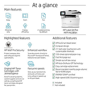 HP Laserjet Pro MFP M428fdn Monochrome Laser All-in-One Printer, Print Scan Copy Fax, Automatic 2-Sided Printing, 40 ppm, 250-sheet, 1200 x 1200 dpi, 512 MB, Bundle with JAWFOAL Printer Cable