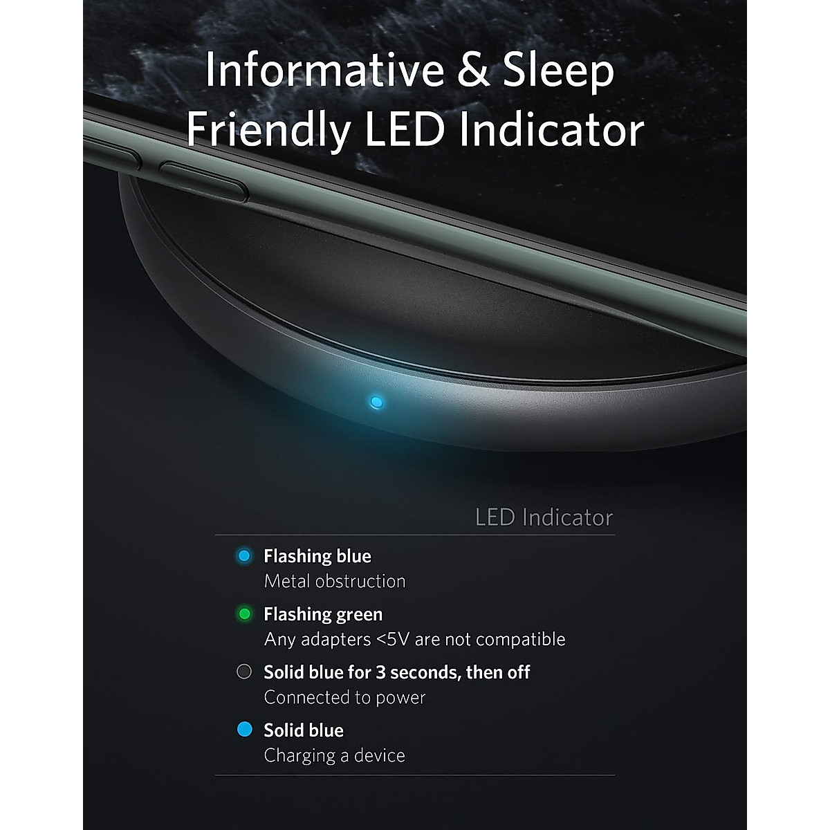 Anker 15W Max Wireless Charger with USB-C, PowerWave Alloy Pad, Qi Certified Fast Charging for iPhone SE, 11, 11 Pro, 11 Pro Max, X, Xs, Xr, Galaxy S20 S10 S9, Note 10, Note 9 & More (No AC Adapter)