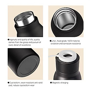 Caracas Canteen Modern SMART Sports Water Bottle, Stainless steel, BPA free flask, app tracks intake, alarm reminder to hydrate, Temperature, Leak proof. 600ml/20 oz (Midnight Black)