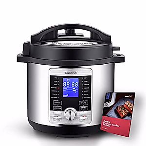 Geek Chef 6 Qt 17-in-1 Multi-Use Electric Pressure Cooker Stainless Steel Inner Pot Programmable LCD Display Digital Slow Cooker, Rice Cooker, Yogurt Maker, Egg Cooker, Sauté, Steamer, Warmer