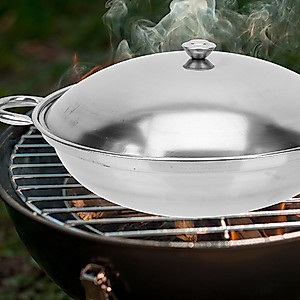 Kichvoe Stainless Steel Wok Pan with Lid 2pcs Double Handle Everyday Pan Nonstick Frying Pan Shabu Pot Seafood Cookware Fits All Stoves for Home Outdoor Camping BBQ 24cm