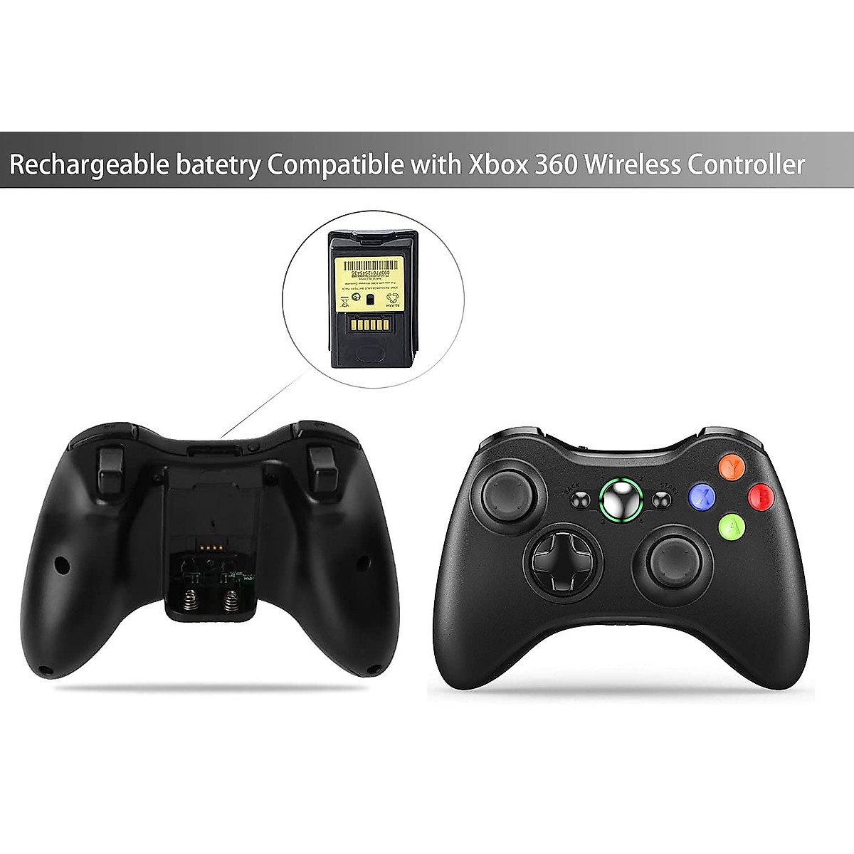 2-Pack Xbox 360 Controller Rechargeable Battery (3600mAh) with Dual Charging Dock Charger Station Stand Base, fit for Xbox 360 Wireless Controller