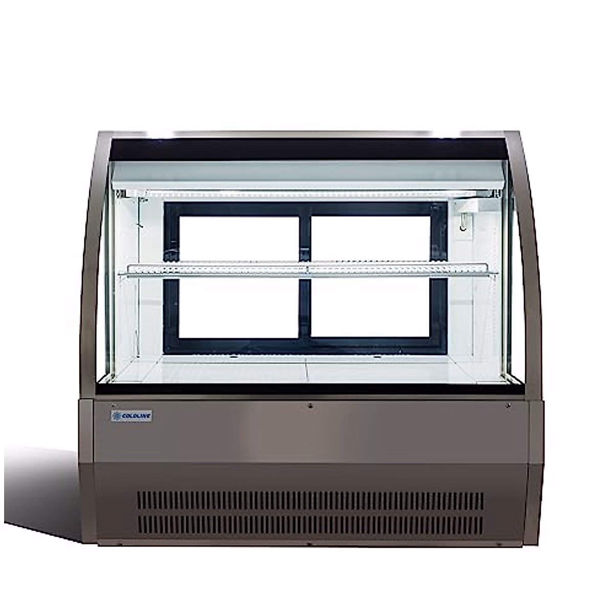 Evedy L Display Refrigerator, 26.4 Cu. Ft Curved GlassRefrigerator DisplayCase, Commercial Countertop Displaywith Adjustable Shelves, for Pastry Cake Beverage, 70.9” x 32.5” x 45.2”, Black/White