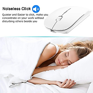Bluetooth Wireless Mouse, Dual Mode Slim Rechargeable Wireless Mouse Silent Cordless Mouse with Bluetooth 4.0 and 2.4G Wireless, Compatible with Laptop, PC, Windows Mac Android OS Tablet (White)