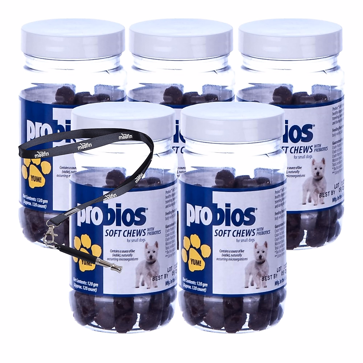 Probios Soft Chews Dogs, 60 Chewables - Bundle with Pet Training Stainless Steel clicker Whistle ultrasonic Probiotics for Dogs Immune Support, Dog Digestive Supplements for Small Dogs~ [Pack of 5]