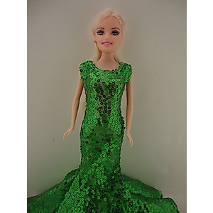 Awe Inspiring Green Sequined Mermaid Gown Made to Fit Barbie Doll