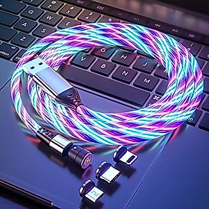 Light Up Phone Charger with Changeable Rotating Magnetic Tips (6.6 Feet / 2 Meters, Multicolored)
