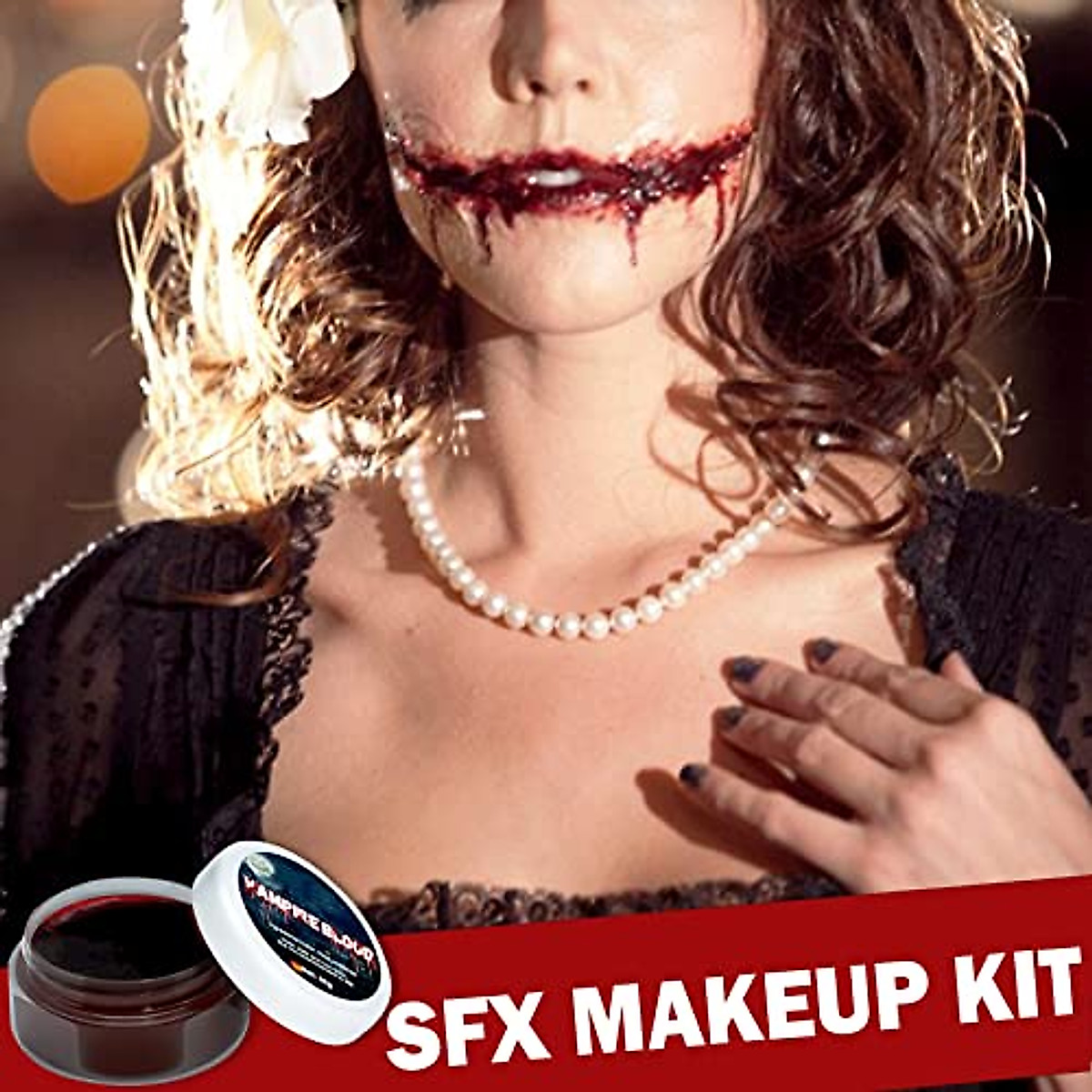 Halloween SFX Scar Wax Makeup Kit,Fake Blood Gel Fake Skin Scar Wound Special Effects Makeup Kit,Scar Wax+Blood Gel+Double-Ended Spatula