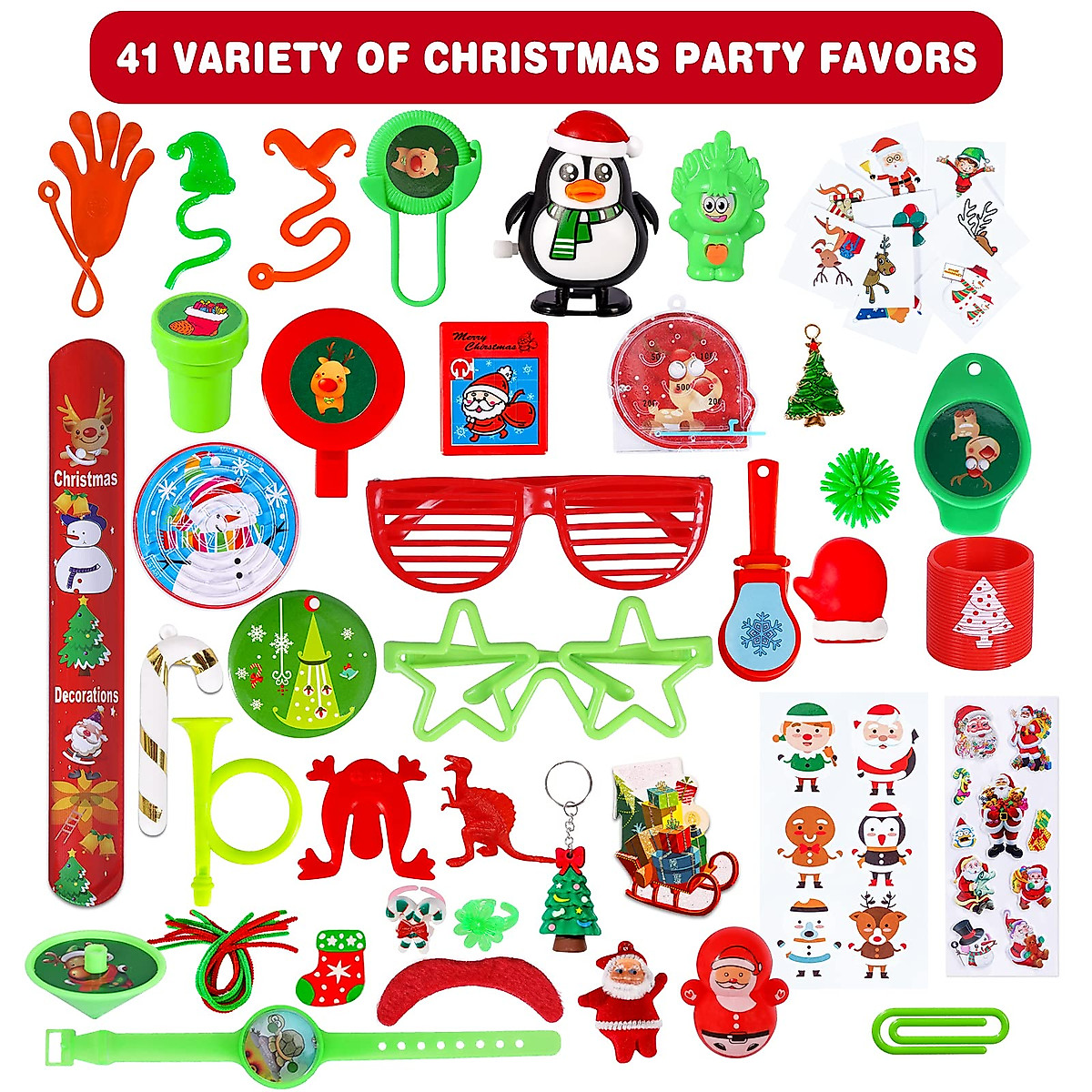 200Pcs Christmas Party Favors Assortment Toys for Kids Stocking Stuffers Birthday Party Gifts Carnival Prizes Goodie Bag Pinata Fillers Treasure Box School Classroom Rewards Christmas Theme Toys Bulk