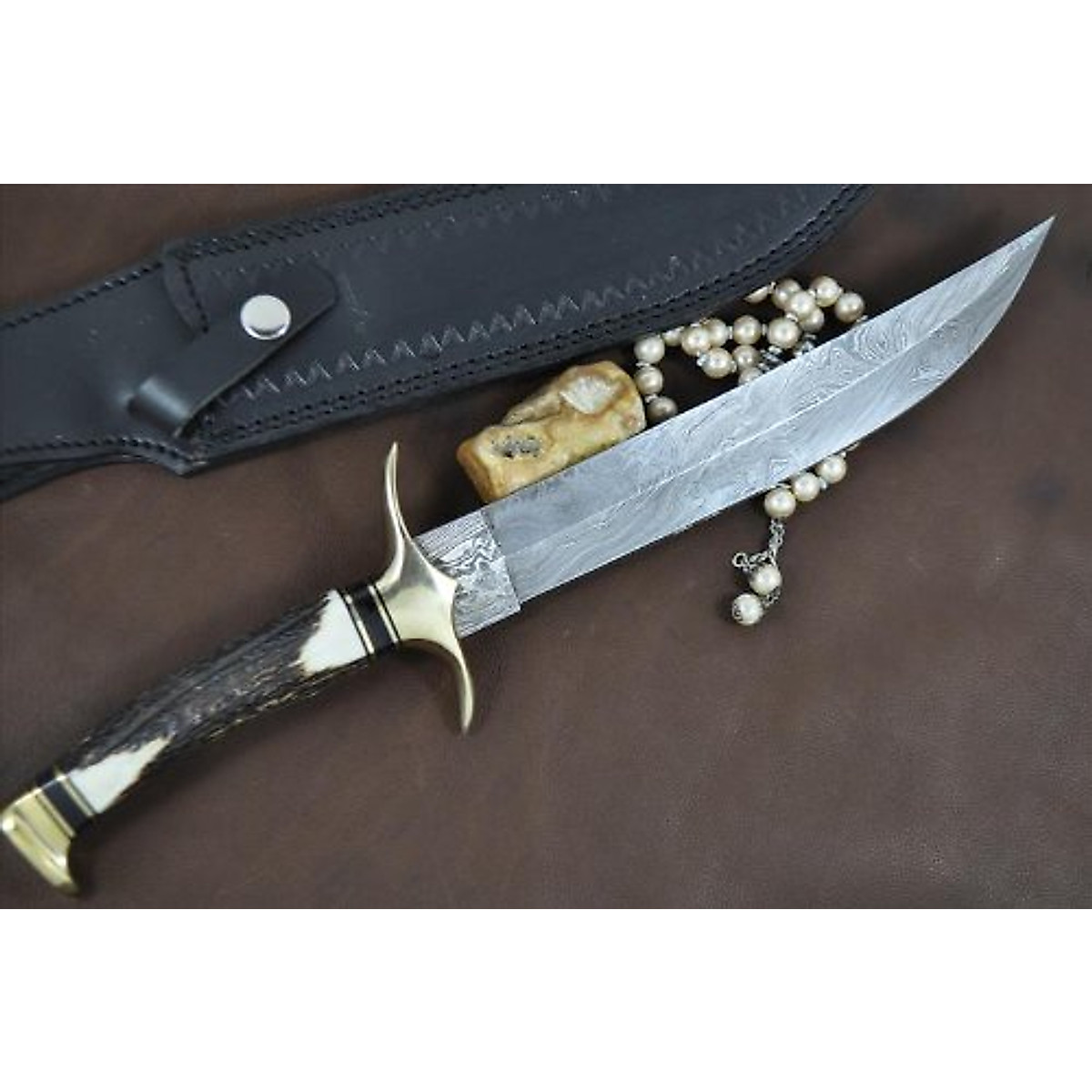 Perkin Handmade Damascus Steel Hunting Knife - Beautifu Hunting Knife with Sheath