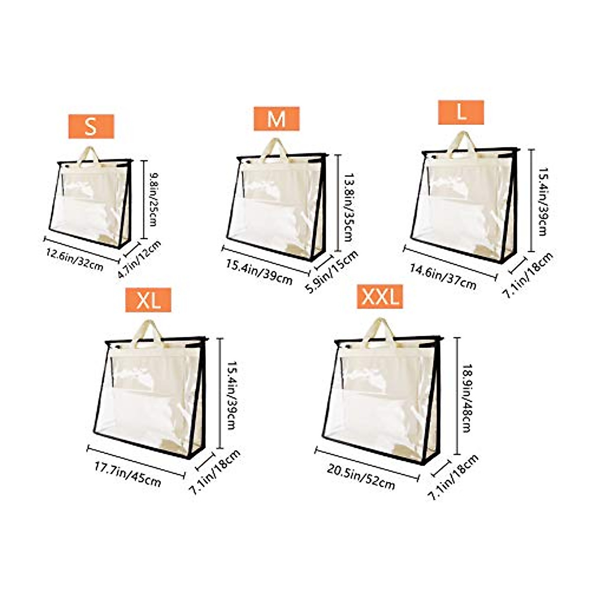 Vercord Clear PVC Handbag Dust-Free Cover Moistureproof Purse Storage Bag Organizer with Handle Zipper Space-Save Holder for Closet Beige XXL