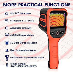 Thermal Imaging Camera, 206x156 IR (32000 Pixels) Resolution Handheld Thermal Imager, Rechargeable Infrared Camera Detector Gun w/3.5 Inch HD Screen & 6G Micro SD Card,Temper Measure Range -20°C~330°C