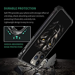 DJSOK Case Compatible with iPhone 14,HSK Angry Wolf with 4 Corners Protective Shockproof Soft TPU Bumper Slim Pattern Design Black Case for iPhone 14