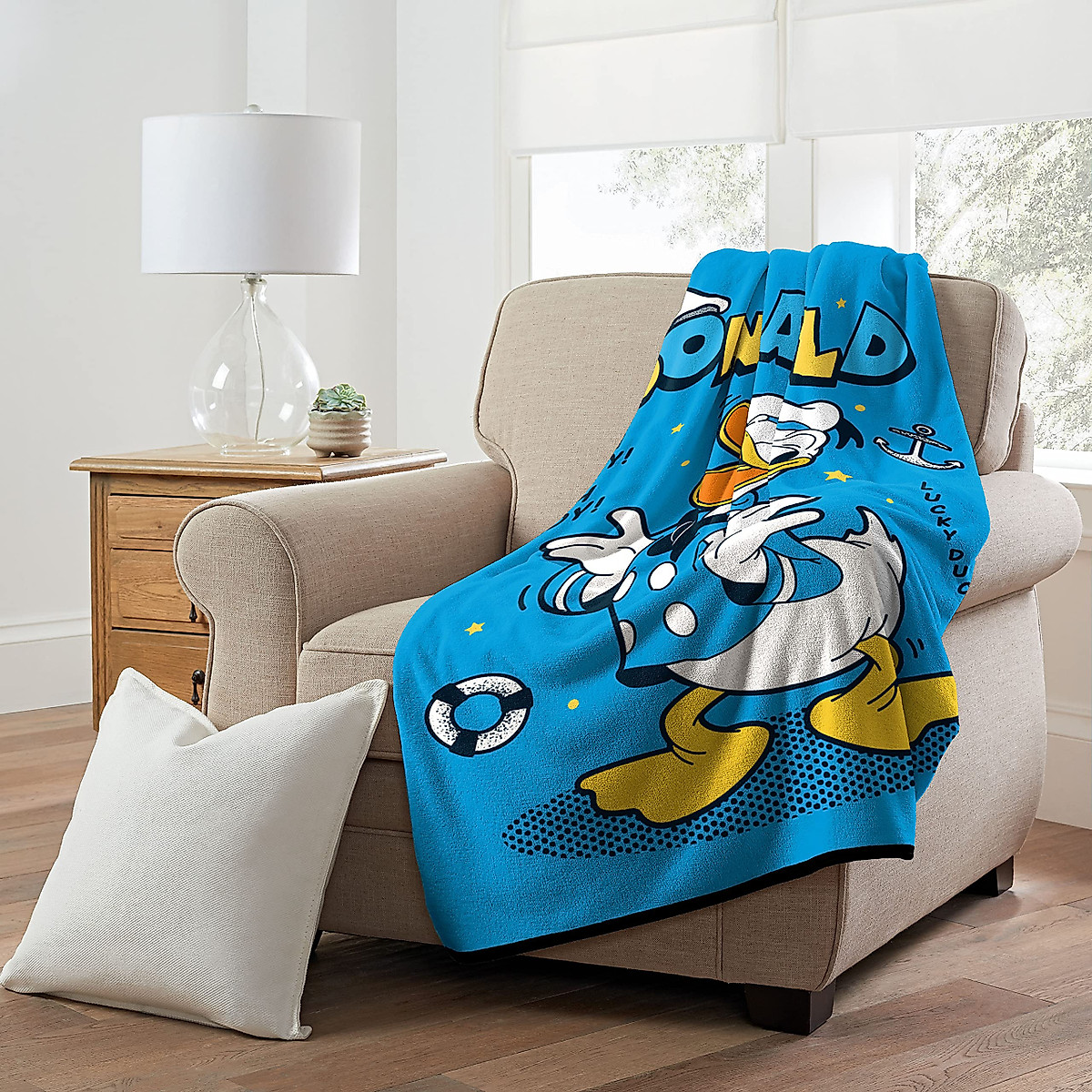 Northwest Donald Duck/Daisy Duck Micro Raschel Throw Blanket, 46" x 60", Lucky Duck