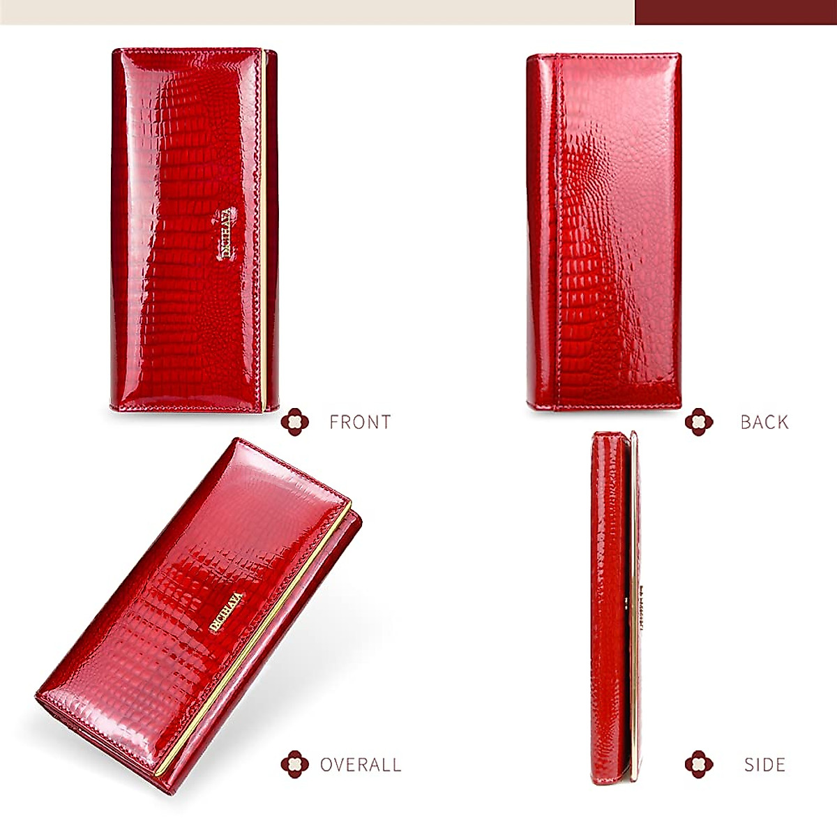 Dicihaya Wallet for Women Genuine Leather Card Holder Large Capacity Phone Checkbook Organizer Buckle Coin Purse (Red)