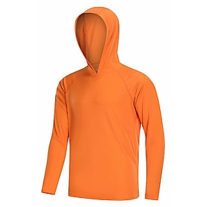HOPATISEN Hiking Shirts Men Stretchy Sweatshirt cooling Shirt with Hood Quick Dry Fishing Shirt Swimming Boating Sailing Shirt Orange
