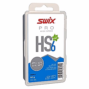 Swix HS06-6 - HIGH Speed Wax - HS6 Blue - 10 to 21 Degrees Fahrenheit - 60g Bar - Fluoro Free - Ski or Snowboard - FIS Approved