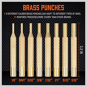 HORUSDY 22-Piece Punch Set and Hammer with Brass, Hollow, Steel, Plastic Punches, Brass Punch for Maintenance.