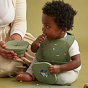 Austin Baby Co Silicone Collapsible Snack Bowl – Reusable Snack Container with Two Specialized Lids – BPA free, Dishwasher Safe and Leakproof for Toddlers & Babies