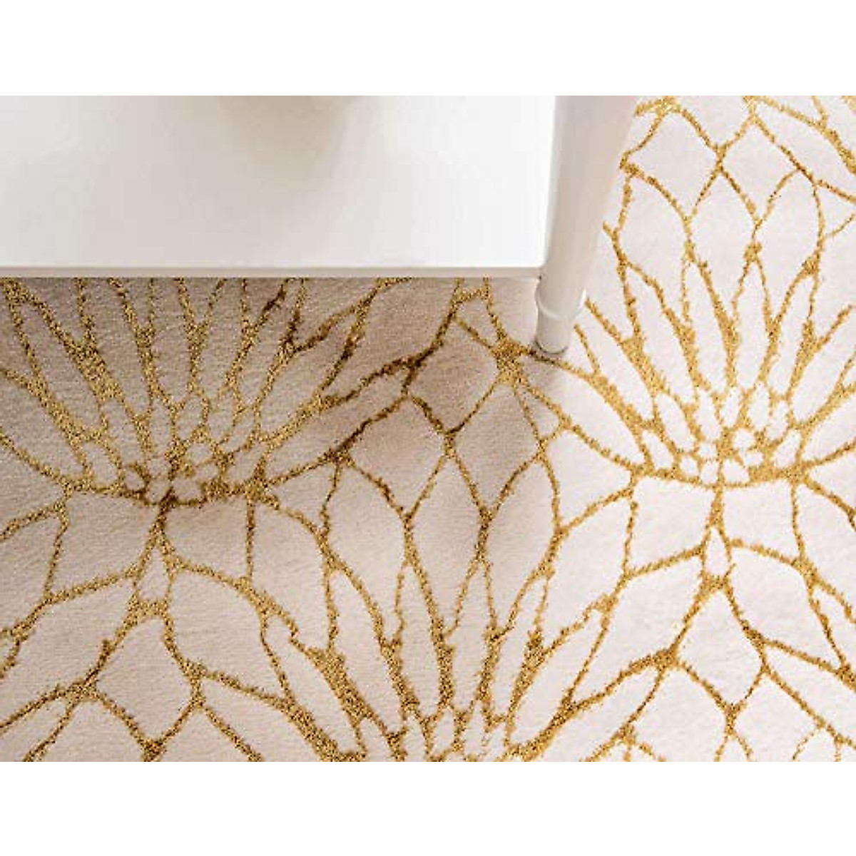Unique Loom Glam Collection Geometric, Floral, Metallics, Modern, Chic Area Rug, 8 ft x 10 ft, White/Gold