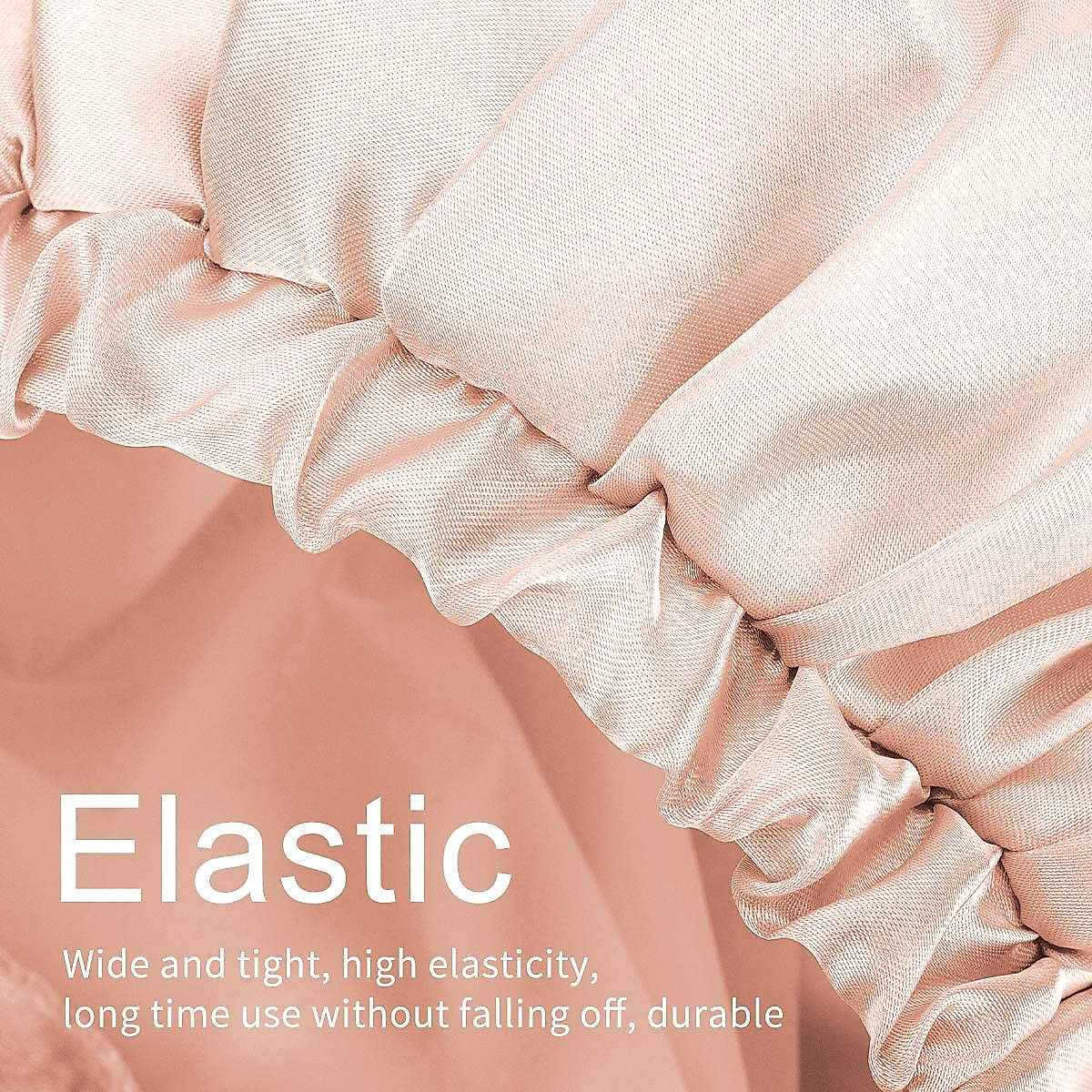 Auban Extra Large Shower Cap, Bowknot Double Layer Reusable Bath Hair Caps With Silky Satin for Women Beauty Bathing, Hair Spa, Home Hotel Travel Use (Beige)