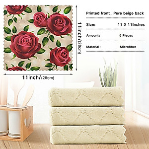 senya 6 Pack Dish Cloths Dish Towels Red Roses Flowers Reusable Kitchen Hand Towels