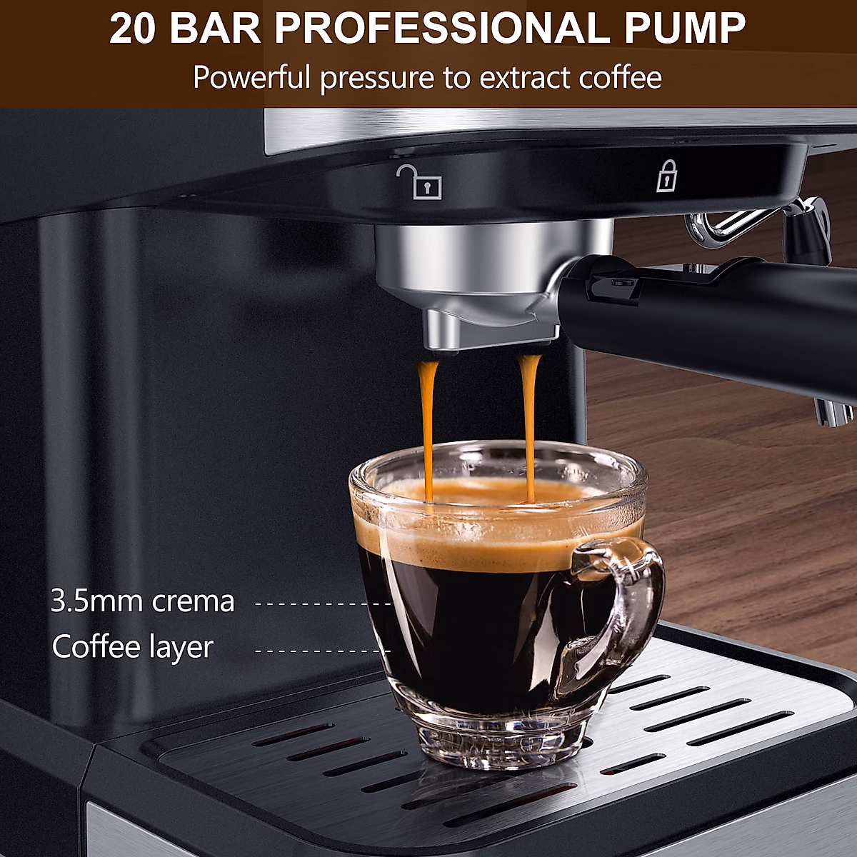 ICUIRE Espresso Machine with Milk Frother, 20 Bar Coffee Machine, 1.5L/50oz Removable Water Tank, 1050W Semi-Automatic Espresso/Latte/Cappuccino Machines for Home Barista, Office