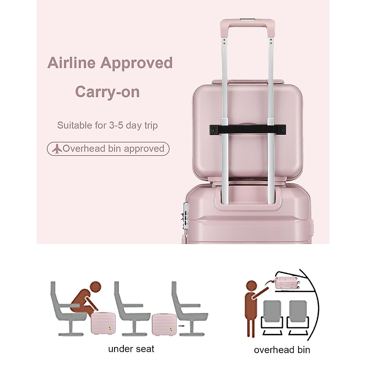 Somago Hardside Spinner Carry On Suitcase Lightweight Luggage Sets with TSA Lock (Nude Pink,14/20)