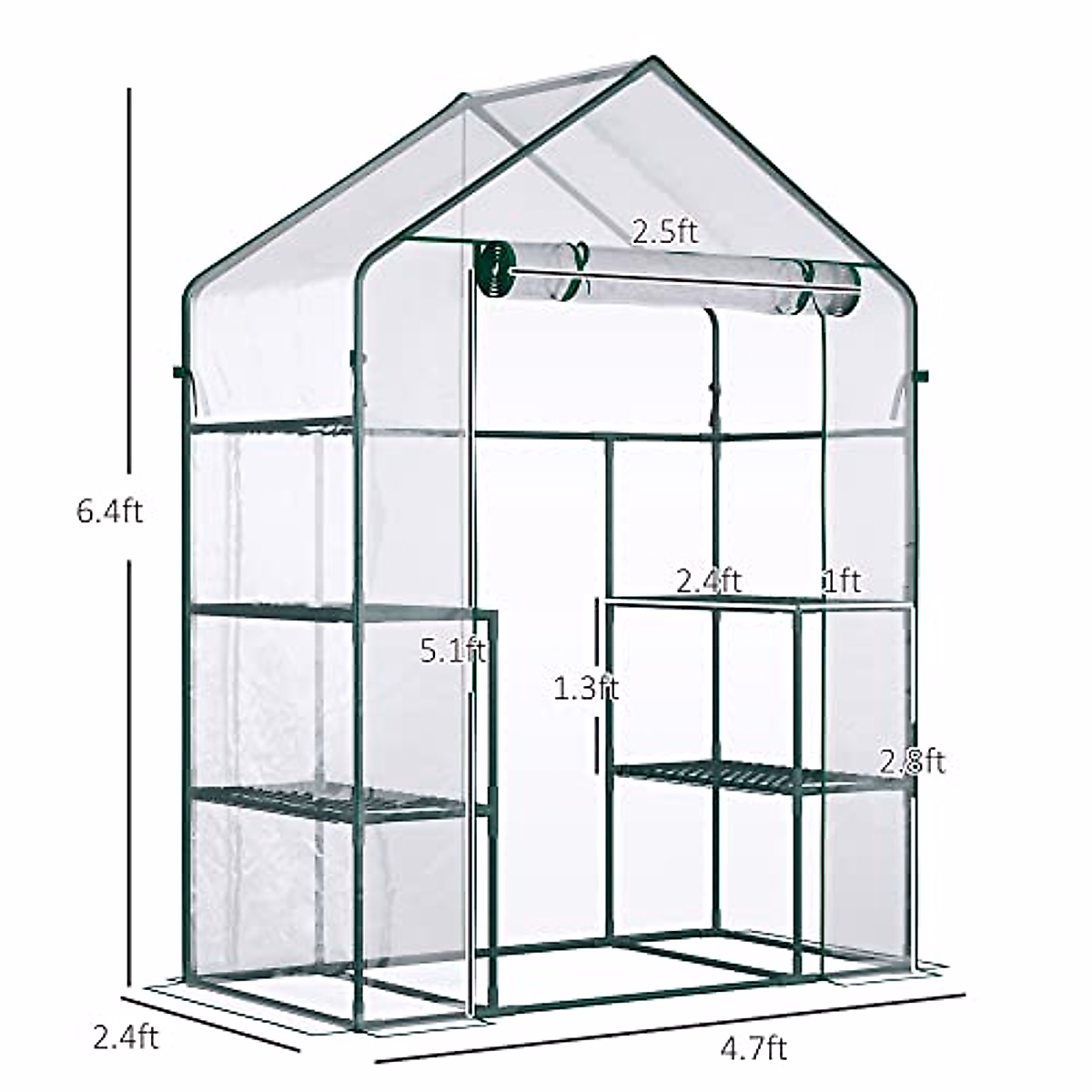 Outsunny 56" x 29" x 77" Outdoor Walk-in Greenhouse Garden Hot House with 3-Tier Shelving, Roll-Up Door & Weather Cover