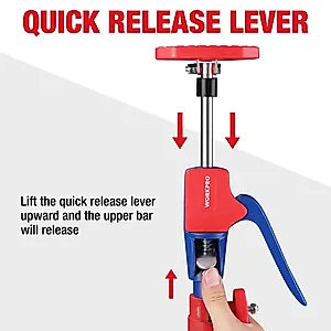 WORKPRO Cabinet Jack Support Pole, 54-114 Inches Steel Telescopic Quick Support Rod Adjustable 3rd Hand Support System with 154 lbs Capacity for Cabinet Jack, Drywall Jack& Cargo Bars, 2-Pack