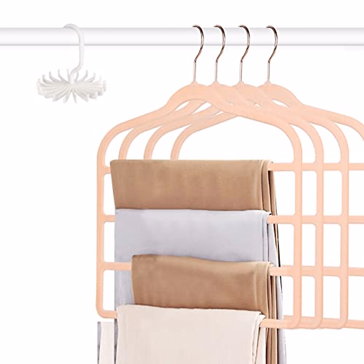 Tinfol Pink Pants Hanger Space Saving, 4pc Non Slip Velvet Clothes Hanger, Clothing Jeans Hangers, Multiple Trouser Hangers Closet Storage Organizer for Pants Jeans Scarf Towels Tie Towel Clothes