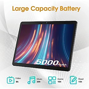 SGIN 10 Inches Tablet Computer, 2GB RAM 64GB ROM, Android 12 IPS Display, Quad-Core Processor 1.6GHz, 5000mWh Battery, TF Card 32GB Expansion, GPS, Bluetooth, Black, WiFi