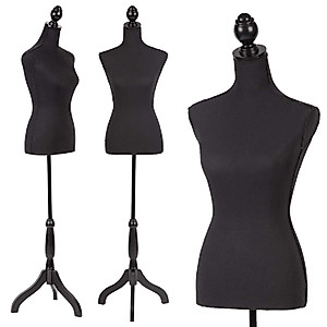Mannequin Dress Form Female Dress Model Torso Display Mannequin Body 60-67 Inch Height Adjustable Tripod Stand (Black, 60-67 Inches)
