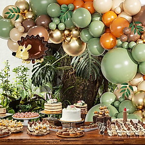 Woodland Animals Balloon Garland Arch Kit, 148pcs Woodland Themed Sage Green Brown Balloons Forest Animal Baby Shower Neutral Gender Reveal Party Supplies Oh Baby Jungle Decorations