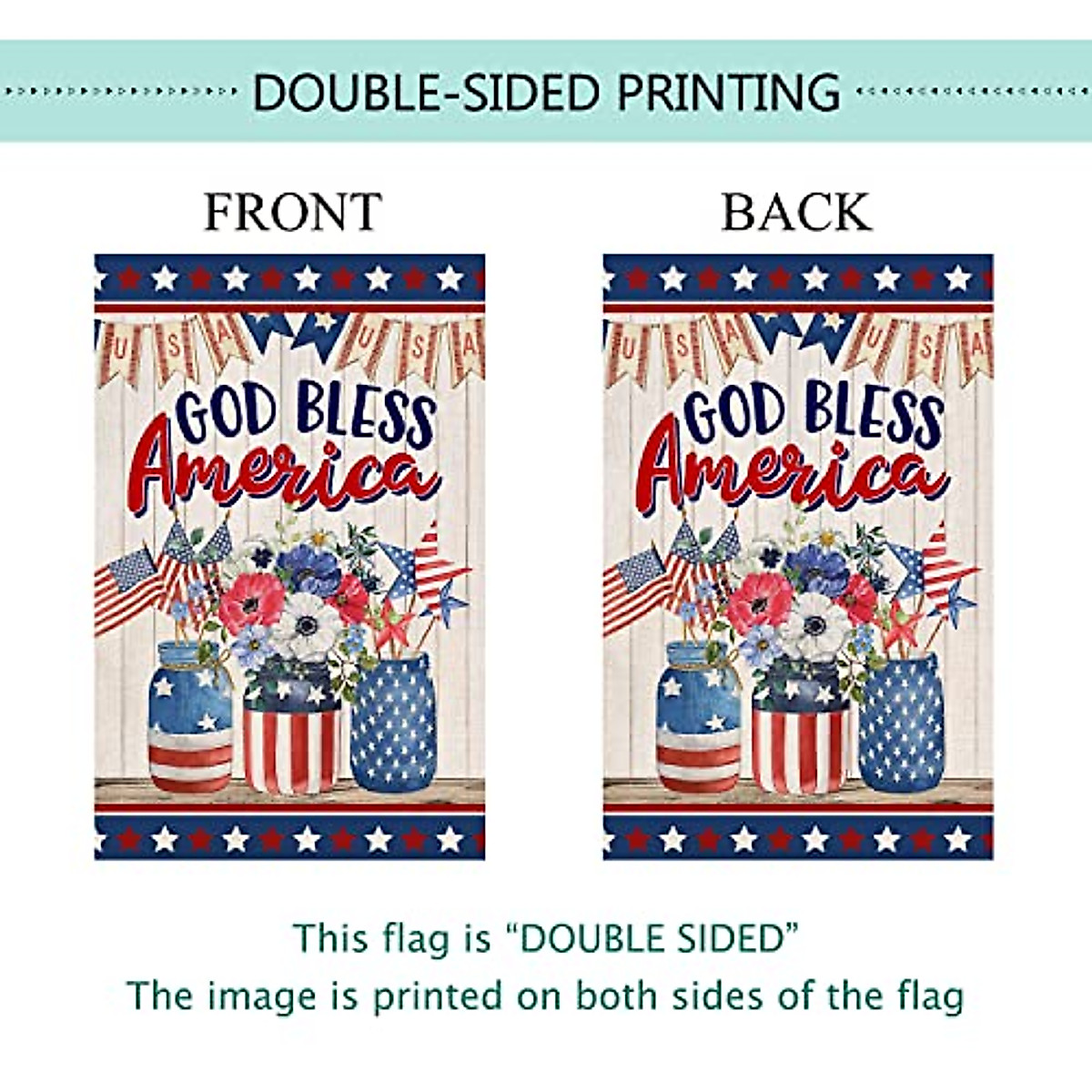 Baccessor Memorial Day Patriotic Garden Flag Double Sided 4th of July God Bless America Flower Vase Independence Day Yard Flag Outdoor Outside Holiday Decoration 12.5x18 Inch