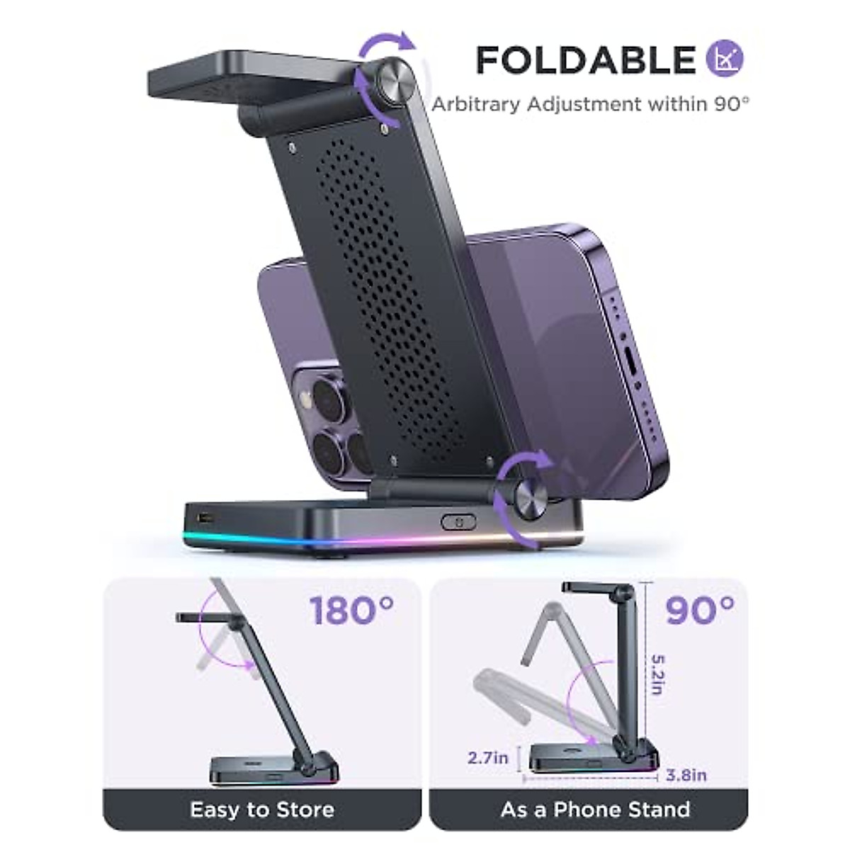 3 in 1 Wireless Charging Station, JOYROOM【Foldable & Double Coil】 Foldable Wireless Charger Compatible with iPhone15/14/13 Pro Max, Apple Watch Ultra/8/7/6/5, and Airpods Pro/2nd/3