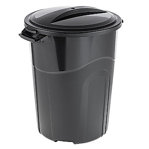 HErtL 32 Gallon Heavy Duty Plastic Garbage Can, Included Lid, Indoor/Outdoor, Black
