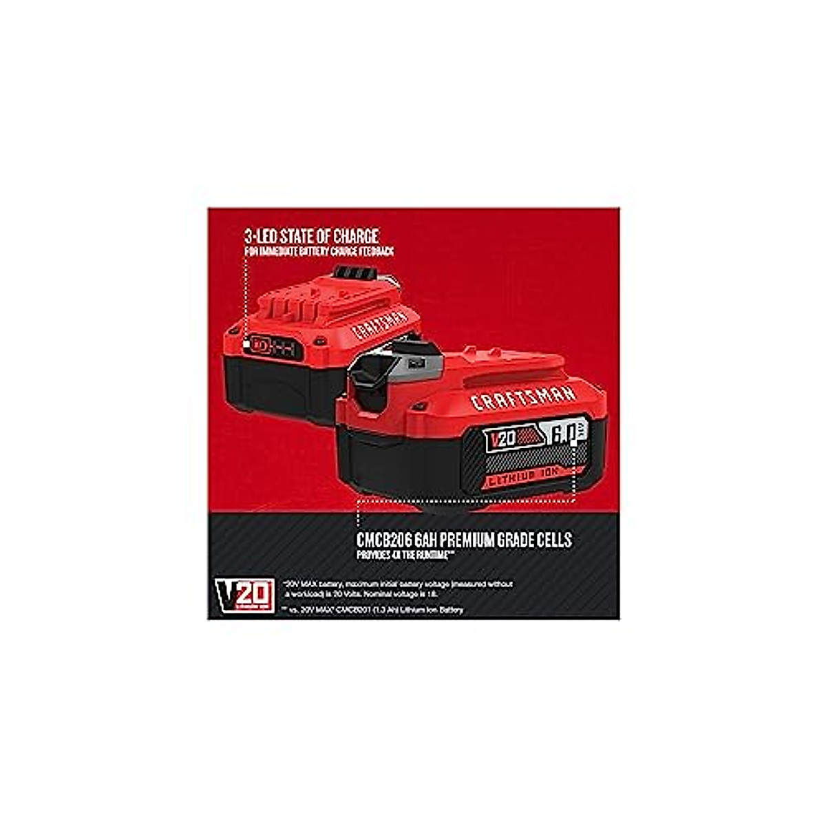 CRAFTSMAN V20 Battery, 6.0 Ah, Lithium Ion Battery (CMCB206)