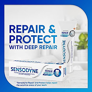 Sensodyne Repair and Protect Whitening Toothpaste, Toothpaste for Sensitive Teeth and Cavity Prevention, 3.4 oz (Pack of 3)
