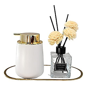 Soap Bottles Nordic Light Luxury Ceramic Soap Dispenser Pump Bottle Shampoo Bottle 400ML Soap Dispenser Tray Bathroom Decoration Supplies Soap Dispenser (Color : Gold)