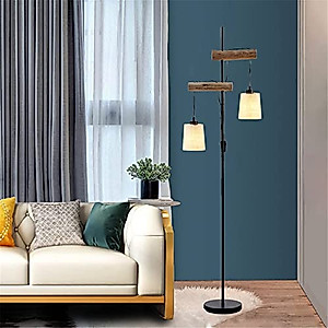 Floor Lamps for Living Room,Farmhouse Industrial Floor Lamps,68 Inch 2 Lights Wood Standing Lamp,Sturdy Base Tall Vintage Pole Light, Metal Black Floor Lamps Bedroom Office Rustic Home (Brown)