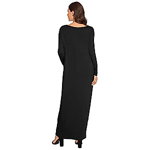 Verdusa Women's Long Sleeve Pocketed Loose Long Maxi Dress Black XL