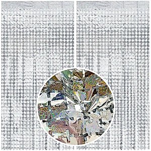 Foil Curtain Backdrop 2Pcs Silver Tinsel Foil Fringe Curtains Photo Booth Props Birthday Decorations Disco Ball Decor Bachelorette Party Decorations Graduation Decorations