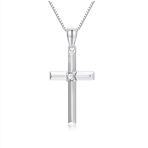 SISGEM 14k White Gold Diamond Cross Necklace for Women, Real Gold Box Chain with Cross Pendant, Religious Jewelry Gifts for Her, (0.05ct) 18 Inch