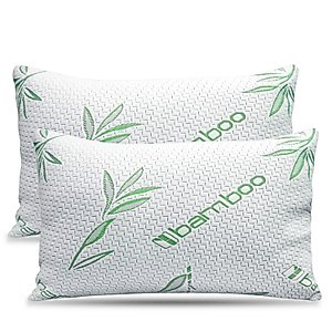 2 Pack King Size Rayon Derived from Bamboo Pillow, Cooling Shredded Memory Foam Bed Pillows Sets for Back, Stomach, Side Sleepers, Adjustable to Soft / Firm, Washable Cover, King (Pack of 2)