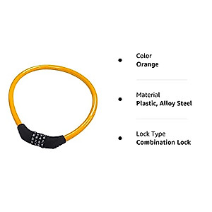 Sanwo Security Bike Lock 4 Digit Resettable Combination Cable Lock for Bicycle, 2 Feet x 1/2 Inch (Orange)