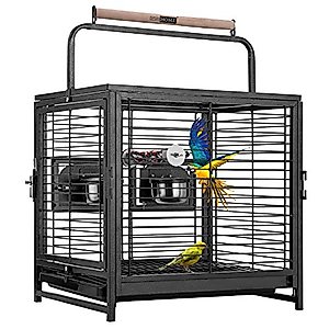 VIVOHOME 19 Inch Wrought Iron Bird Travel Carrier Cage for Parrots Conures Lovebird Cockatiel Parakeets Black