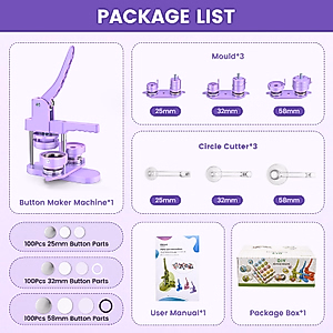 Mryitcal Button Maker Machine Multiple Sizes, 1''+1.25''+2.25'' Pin Maker Button Press Machine W/300 Sets Metal Pinback Button Parts, Badge Button Machine for DIY Photo badge, Team Badge, Party Favors